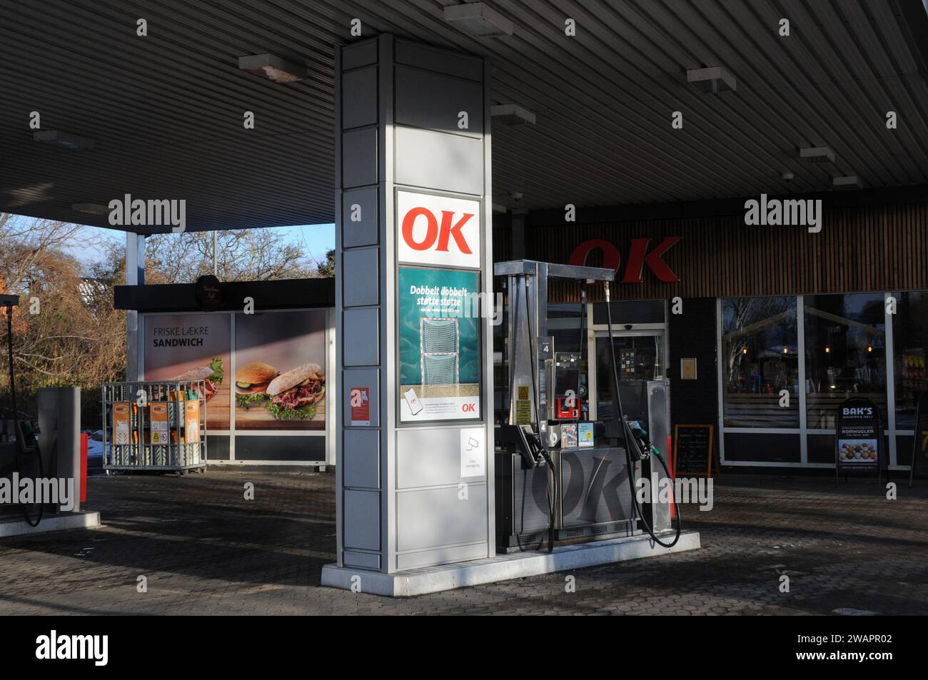 Copenhagen, Denmark /06 January 2024/. OK petrol station in danish ...