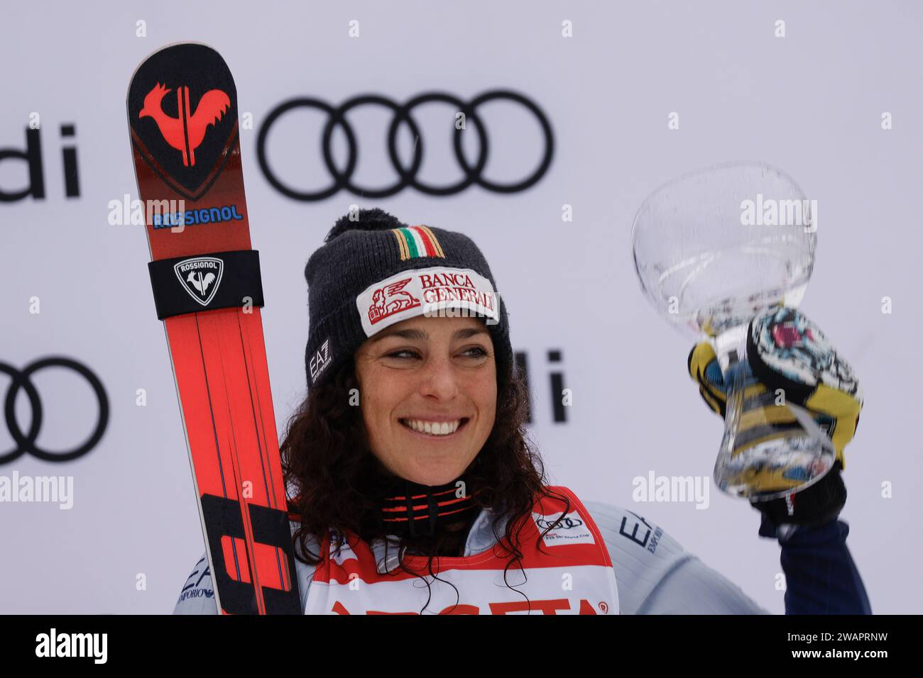 Italy's Federica Brignone celebrates taking third place in an alpine ...