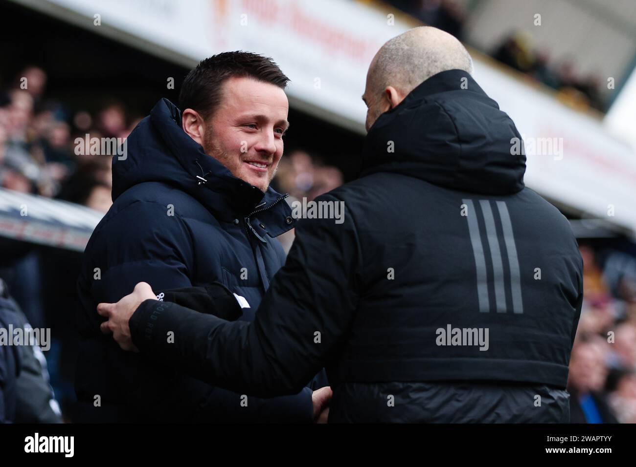 LONDON, UK - 6th Jan 2024: Millwall Manager Joe Edwards greets ...