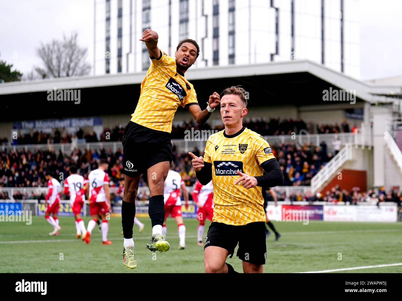 Maidstone United's Sam Corne (right) celebrates after scoring their ...