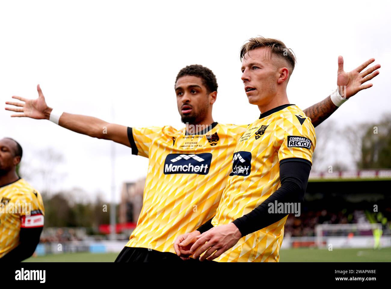 Maidstone United's Sam Corne (right) celebrates after scoring their ...