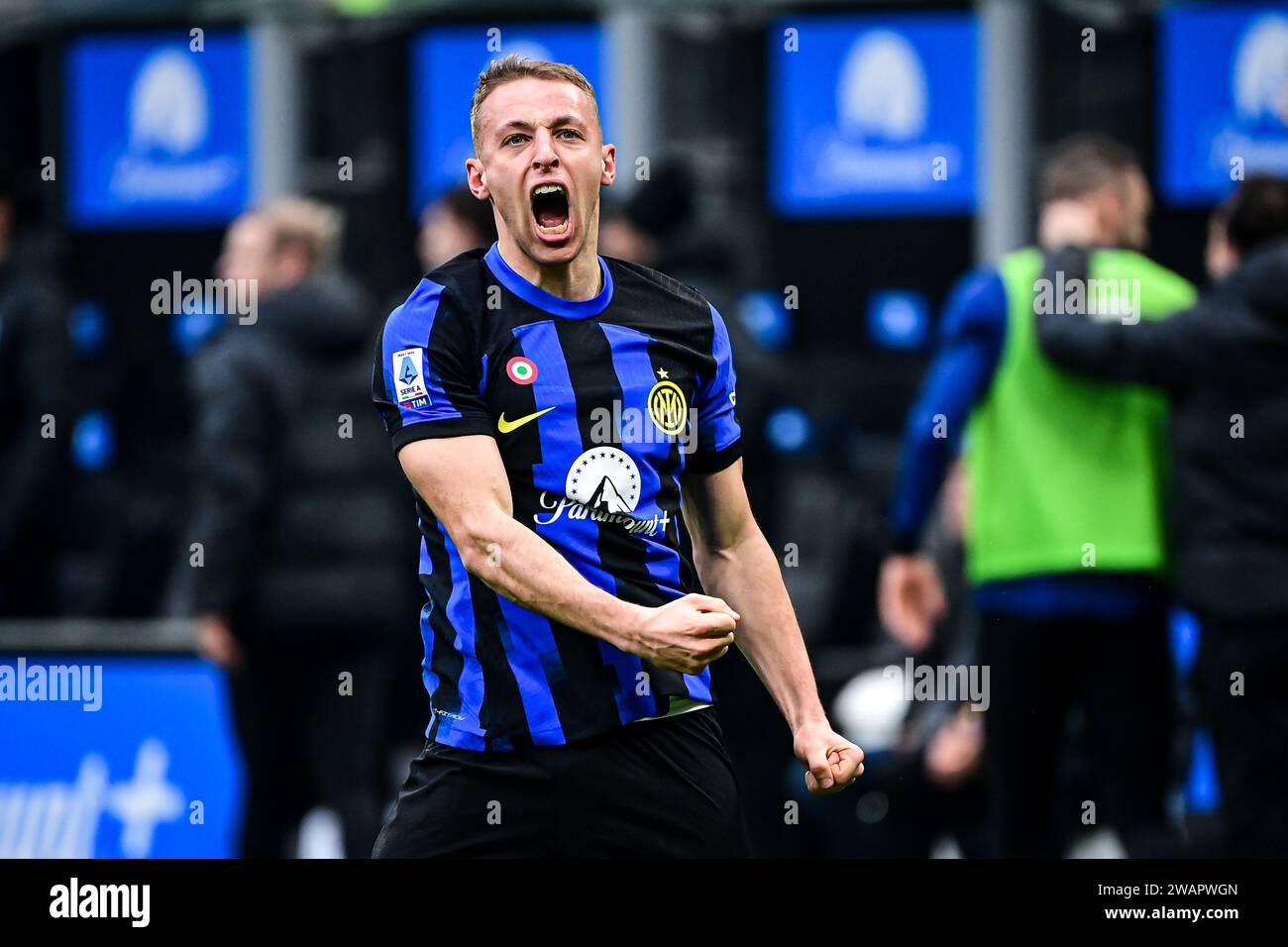 Milan, Italy. 6th Jan 2024. Inter Milan's Italian midfielder #16 Davide ...