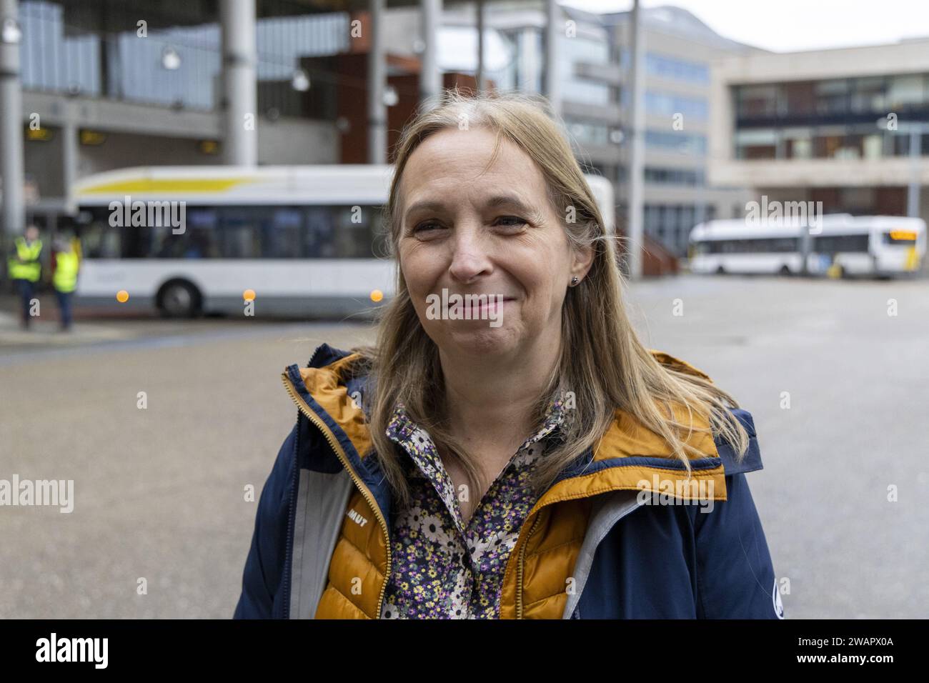 Leuven, Belgium. 06th Jan, 2024. De Lijn Director-General Ann Schoubs poses for the photographer ...