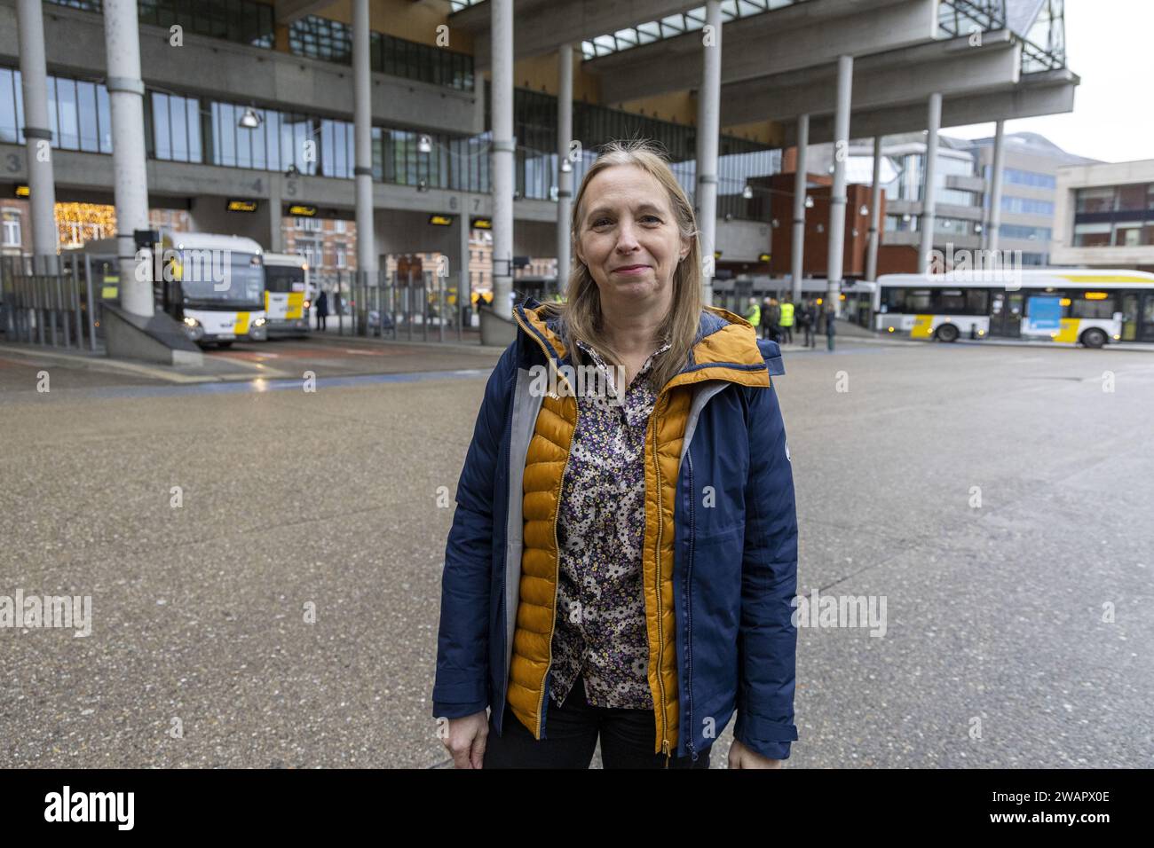 Leuven, Belgium. 06th Jan, 2024. De Lijn Director-General Ann Schoubs poses for the photographer ...