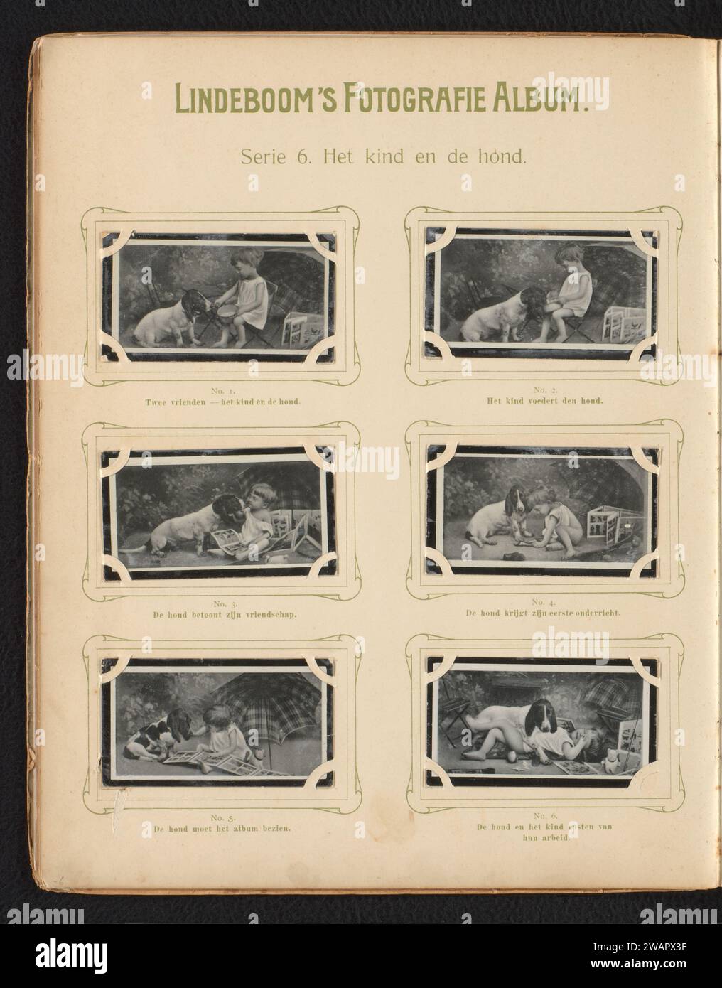 Six reproductions of photos of a child with a dog, Anonymous, 1905 ...