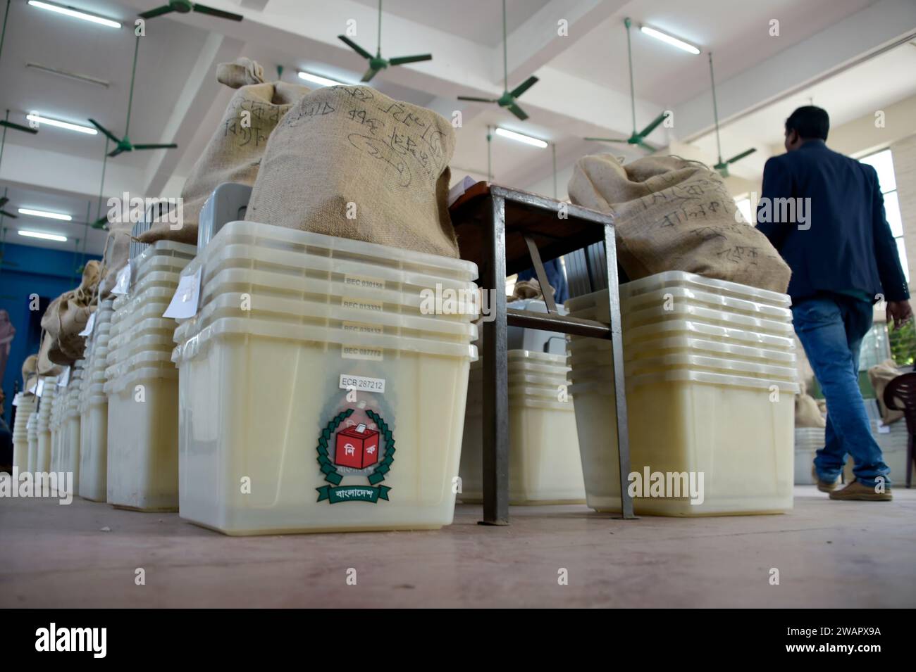 Dhaka. 6th Jan, 2024. Election materials including ballot boxes are ...