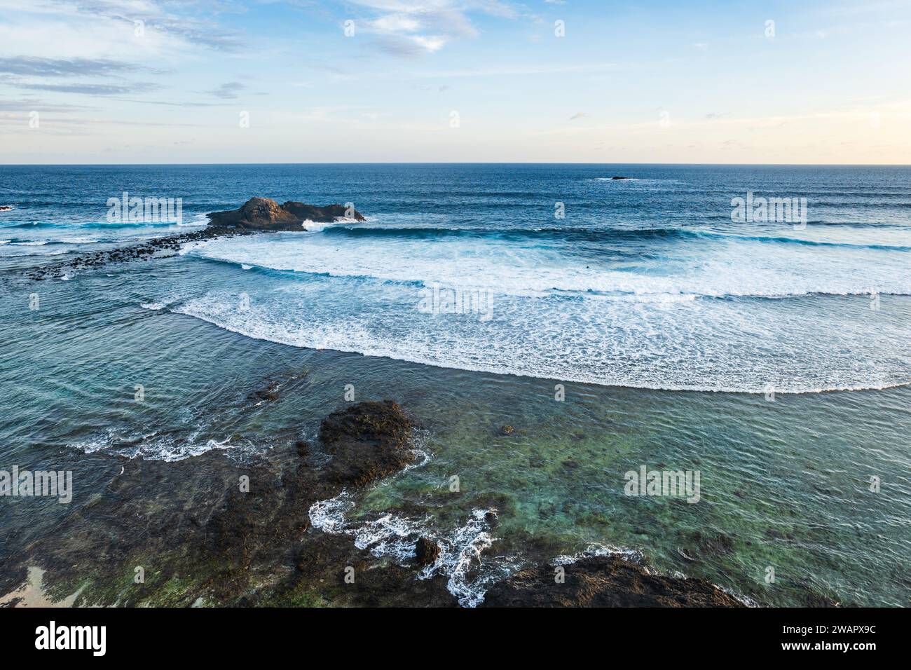 Lombok, Indonesia, Beach ocean sunset drone aerial view landscape at ...