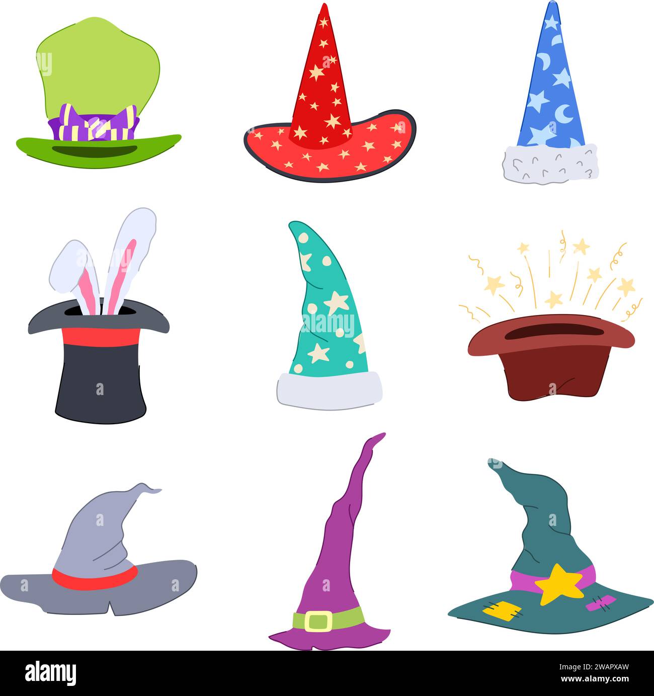 magician hat set cartoon vector illustration Stock Vector Image & Art ...