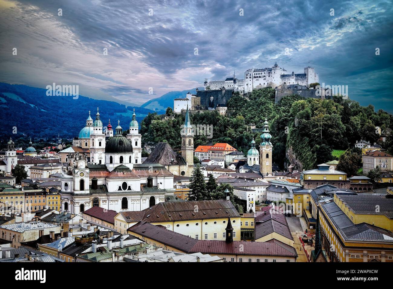 The Austrian city of Salzburg with its numerous churches and ...