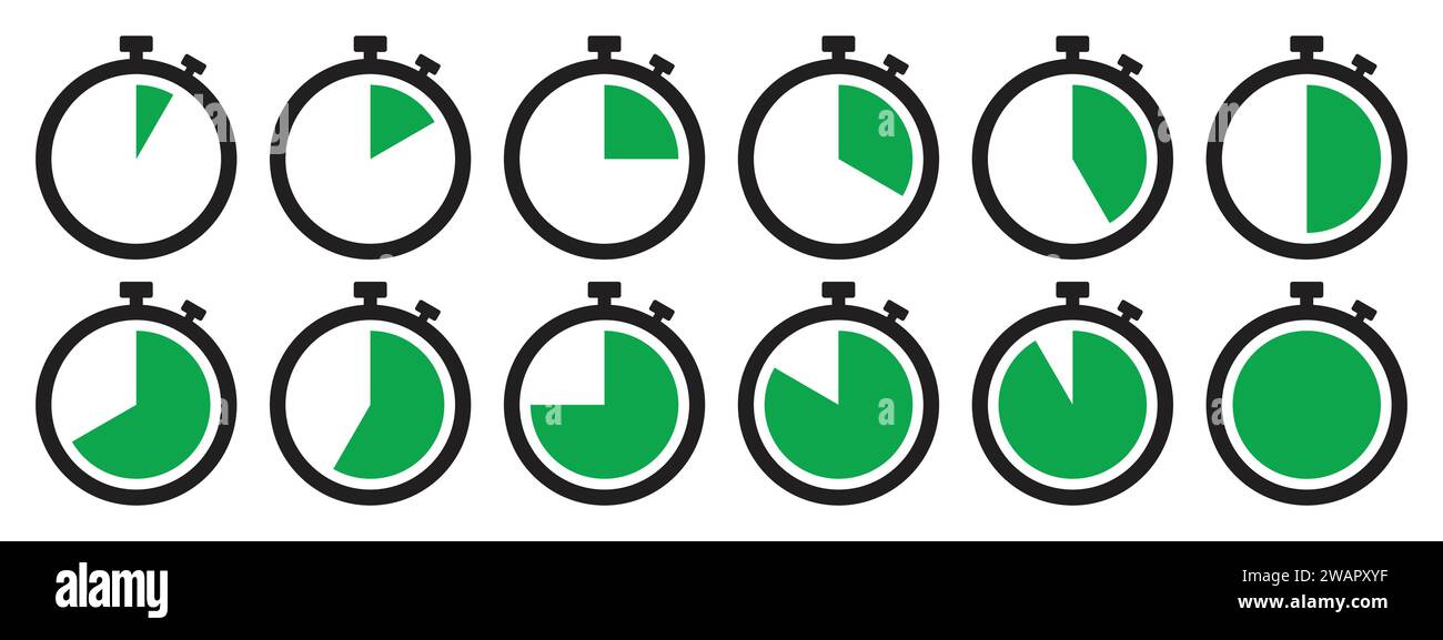 Stopwatch Icon Set In Green Color Stopwatch Symbol Set Collection Of