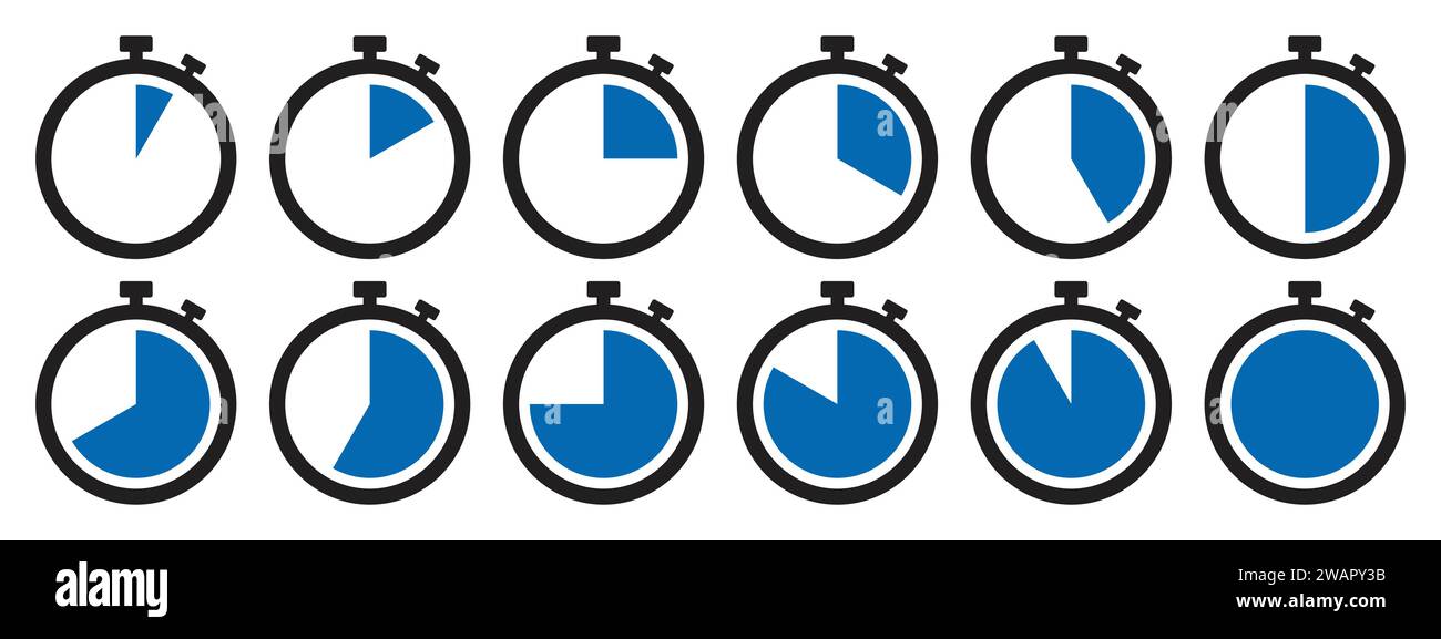 Stopwatch Icon Set In Blue Color Stopwatch Symbol Set Collection Of