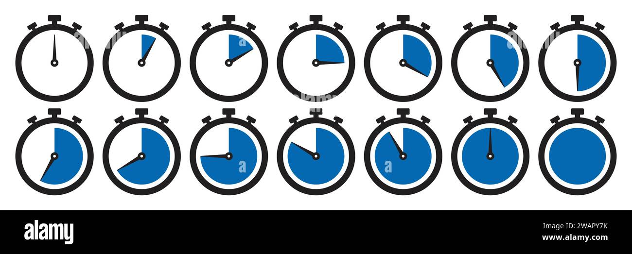 Clock Icon Set In Blue Color Stopwatch Symbol Set Countdown Clock