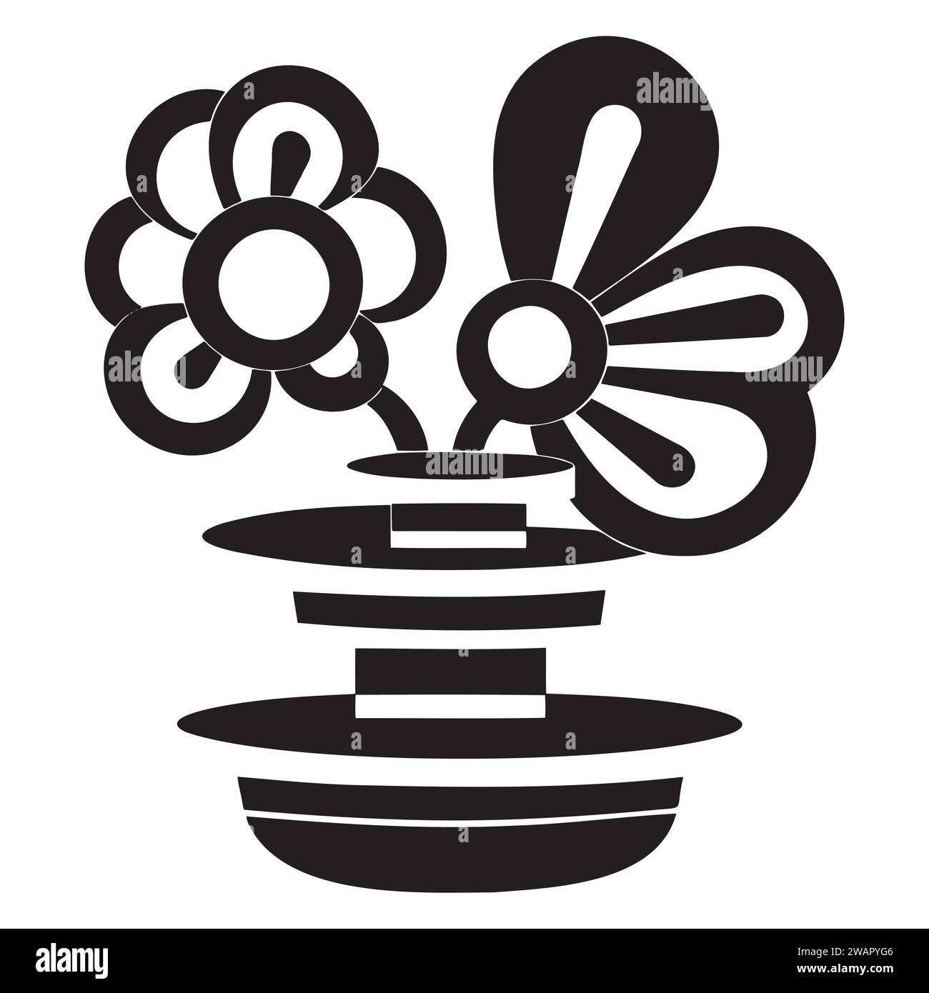 Black and white abstract drawing of flowers in a pot Stock Vector Image ...