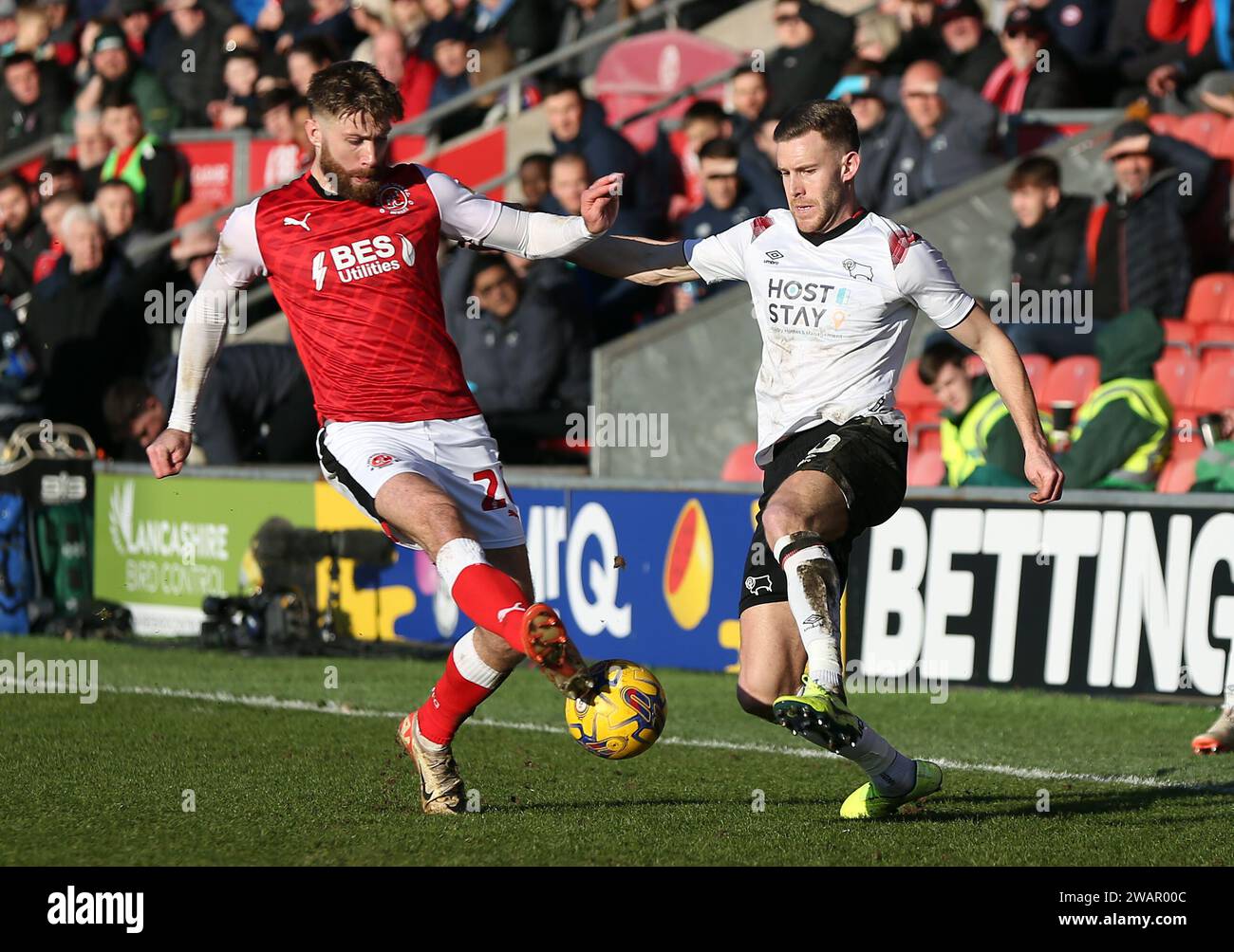Fleetwood Town's Shaun Rooney and Derby County's Callum Elder during ...