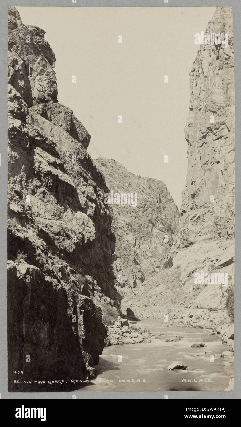 View on a river in the Grand Canyon with a railway line from the Denver ...