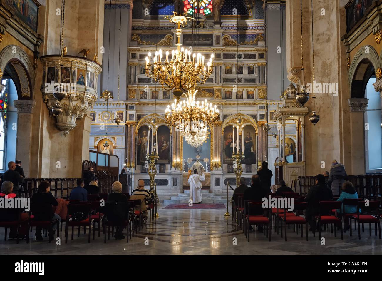 Istanbul, Turkey - 10 December, 2023: liturgy in Aya Triada Rum ...