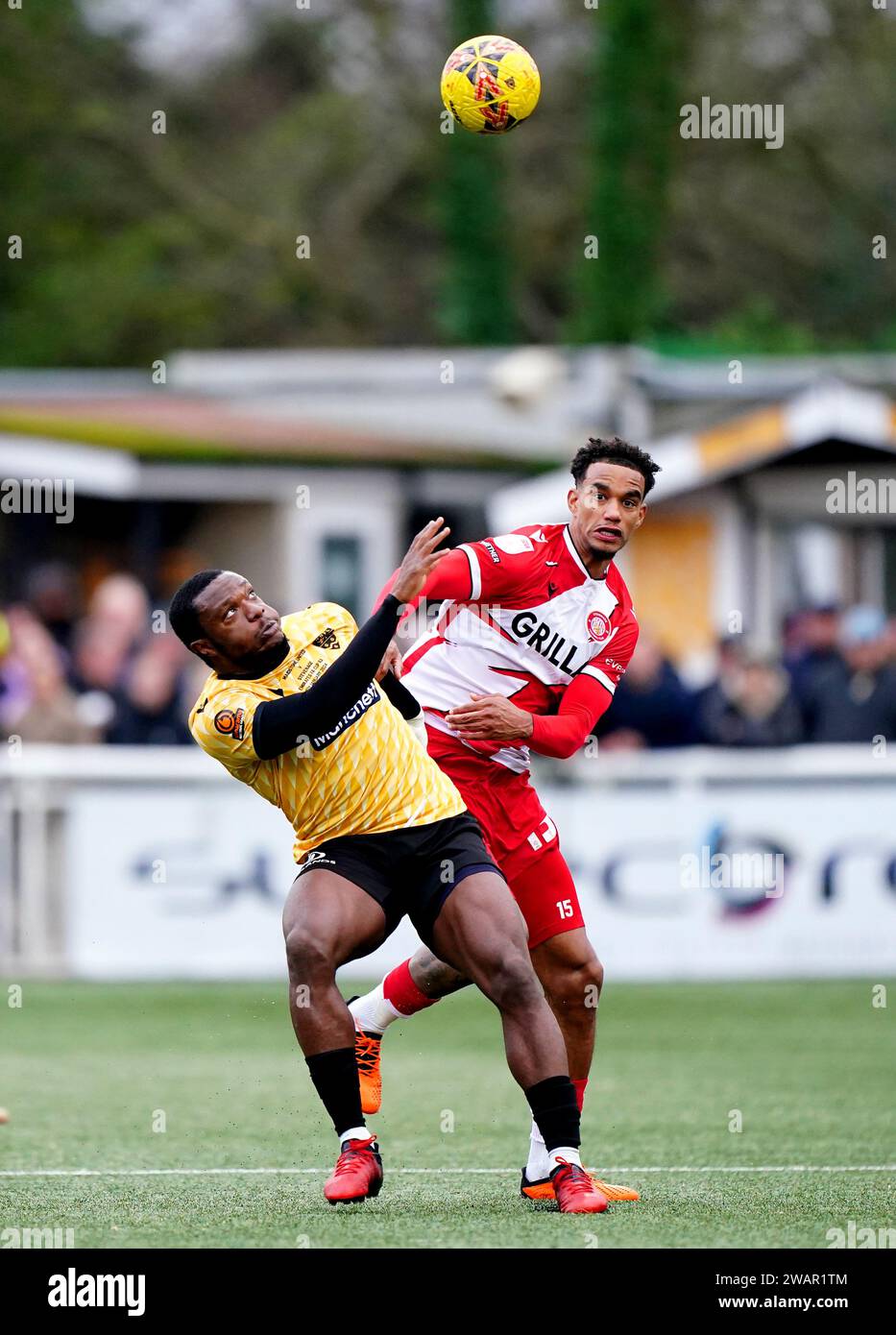 Stevenage's Terence Vancooten (right) and Maidstone United's Chi ...