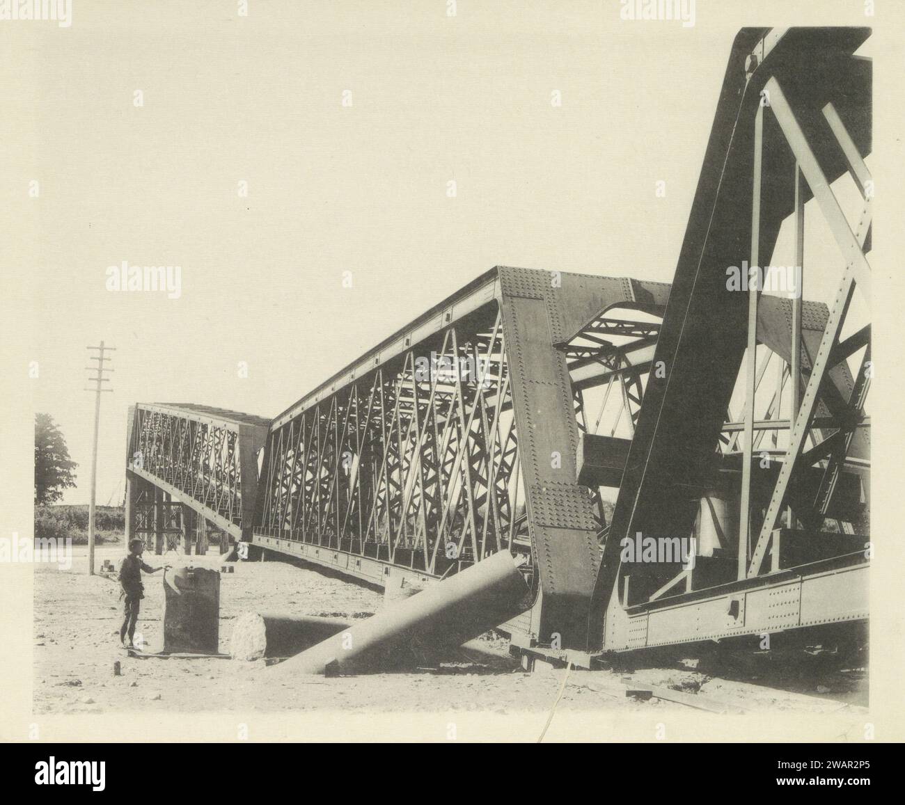 Collapsed railway bridge over the Nagara River in Japan after an ...