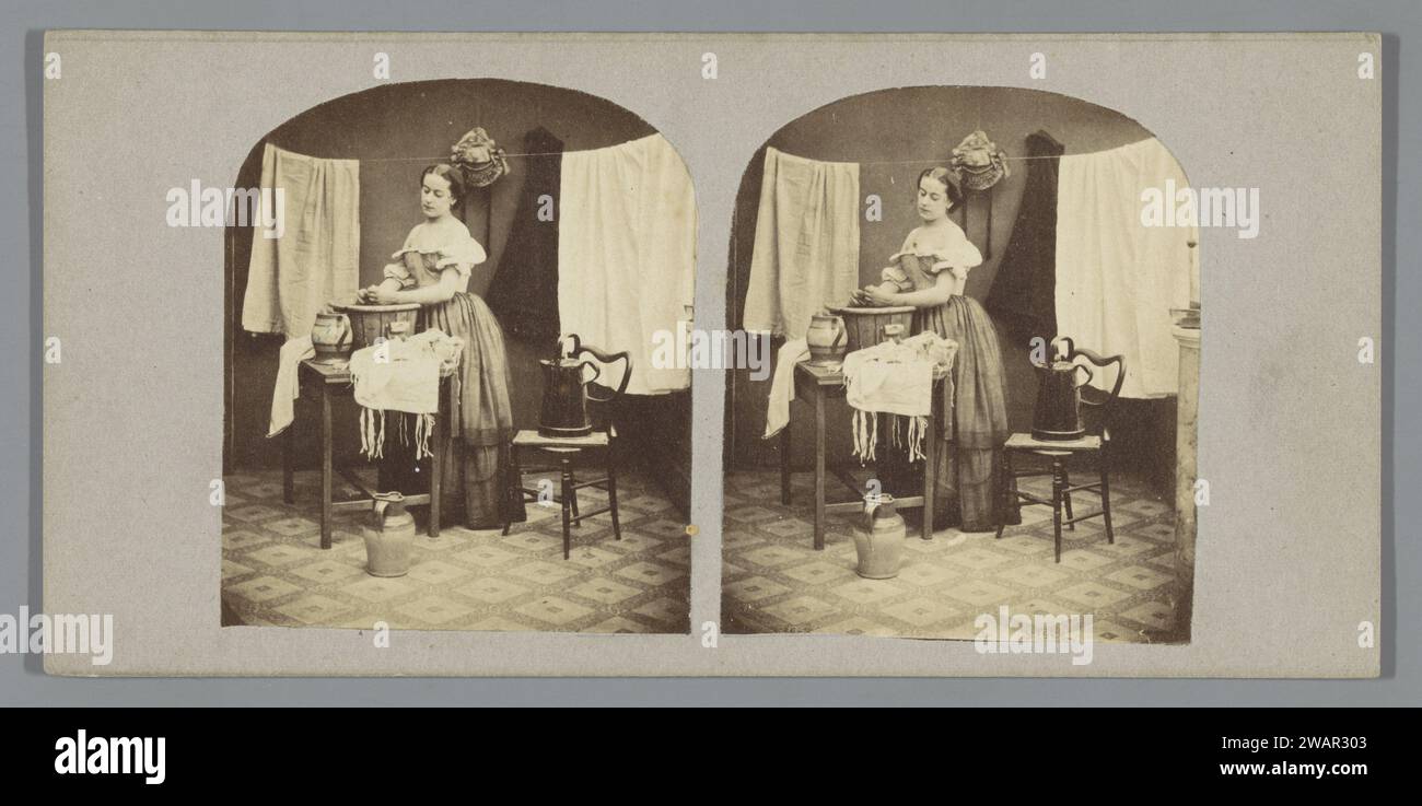 Woman does the laundry in a Tobbe, 1857 - 1863 stereograph paper. cardboard albumen print ...