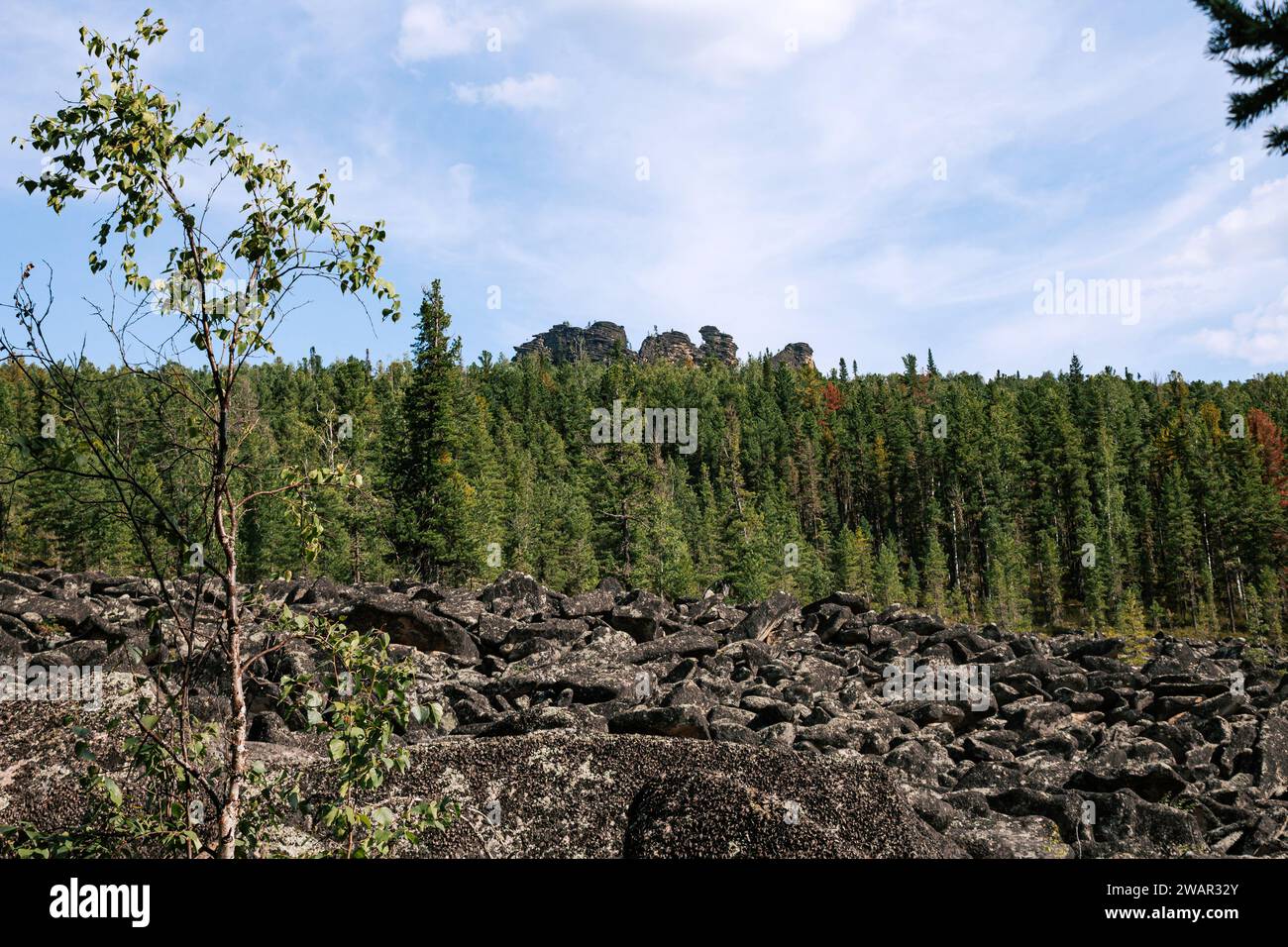 hiking through difficult terrain without trails at unexplored ...