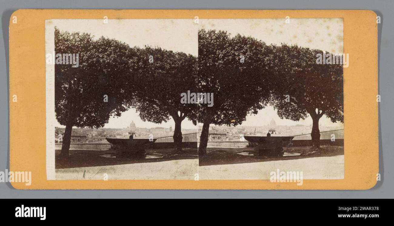 View of Rome from the Monte Pincio, with fountain in the foreground ...