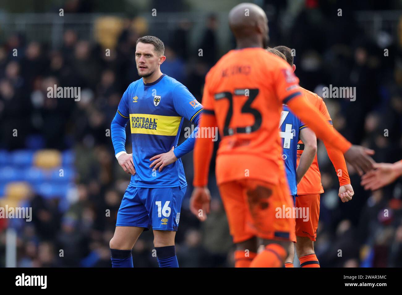 Wimbledon's James Ball reacts after the final whistle during the ...