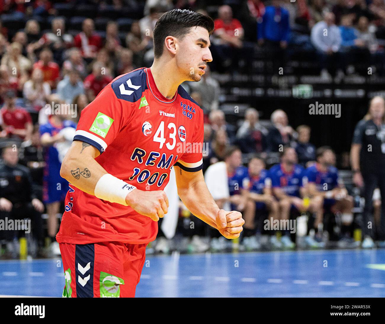Norway's Simen U. Lyse. The men's handball match in the training tournament Norlys Golden League ...
