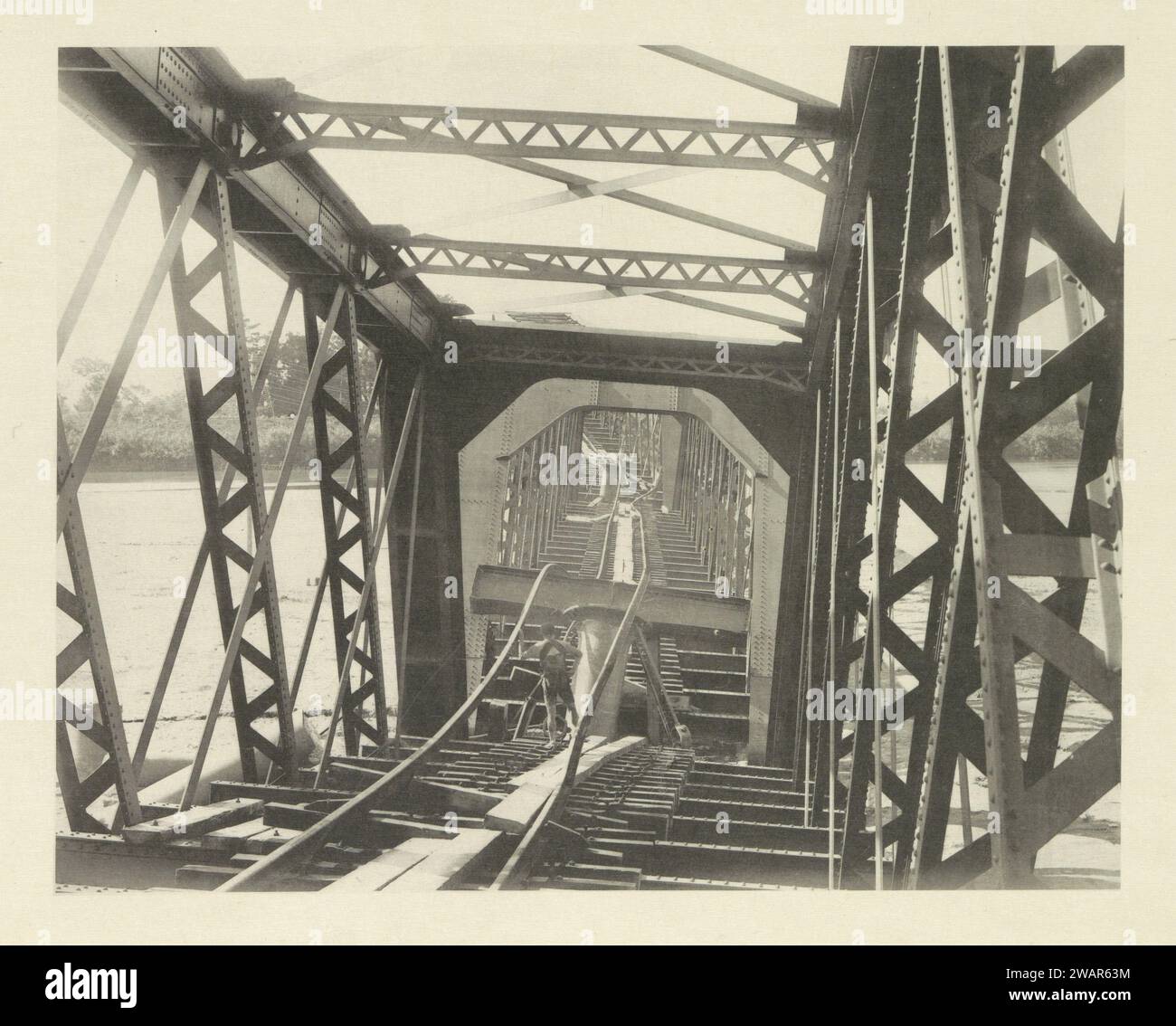 Collapsed railway bridge over the Nagara River in Japan after an ...
