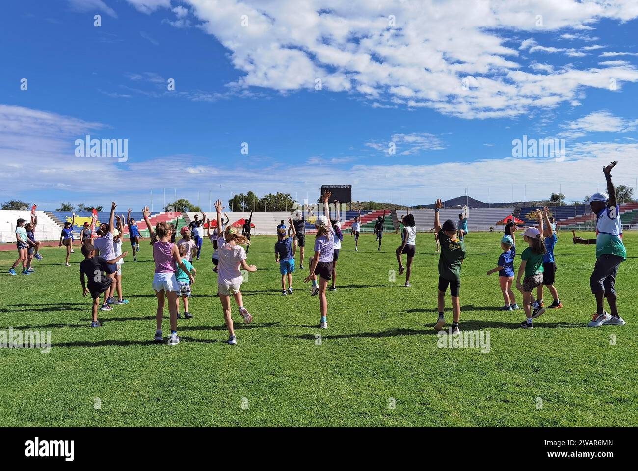 Windhoek, Namibia. 6th Jan, 2023. Young people participate in an ...