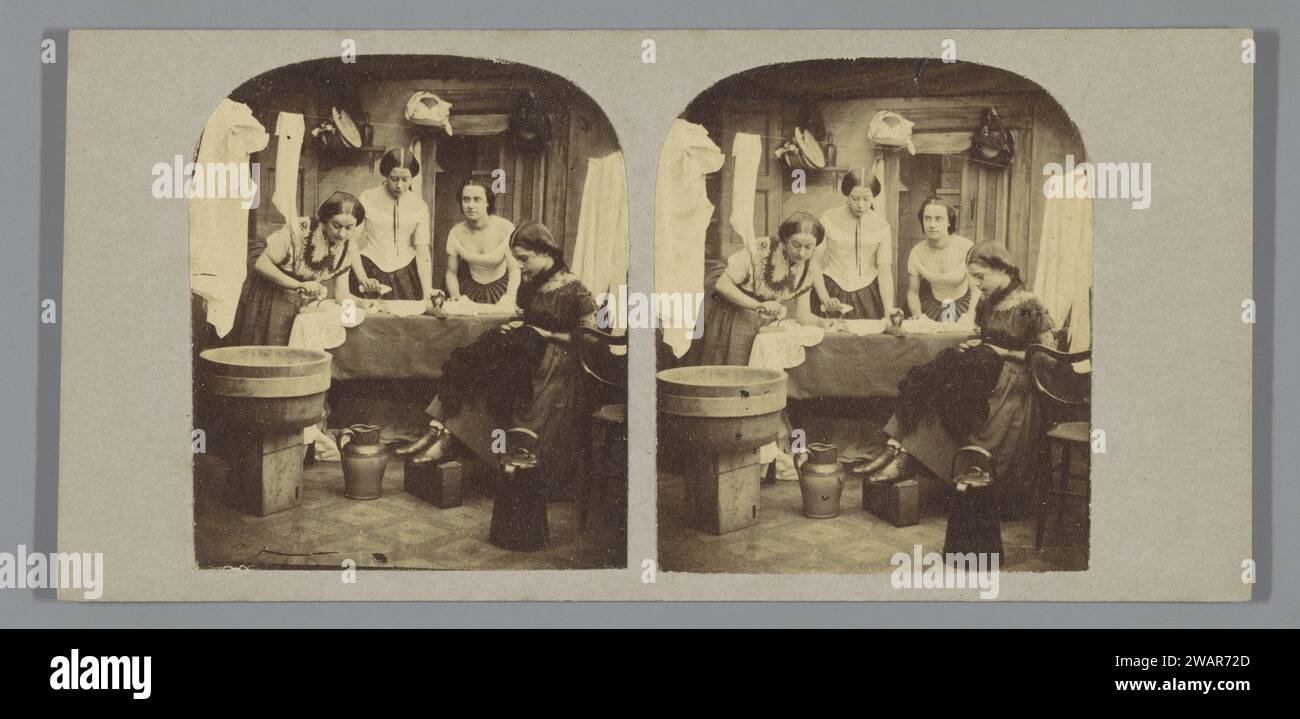 Women's ironing was, 1857 - 1863 stereograph paper. cardboard albumen print ironing Stock Photo ...
