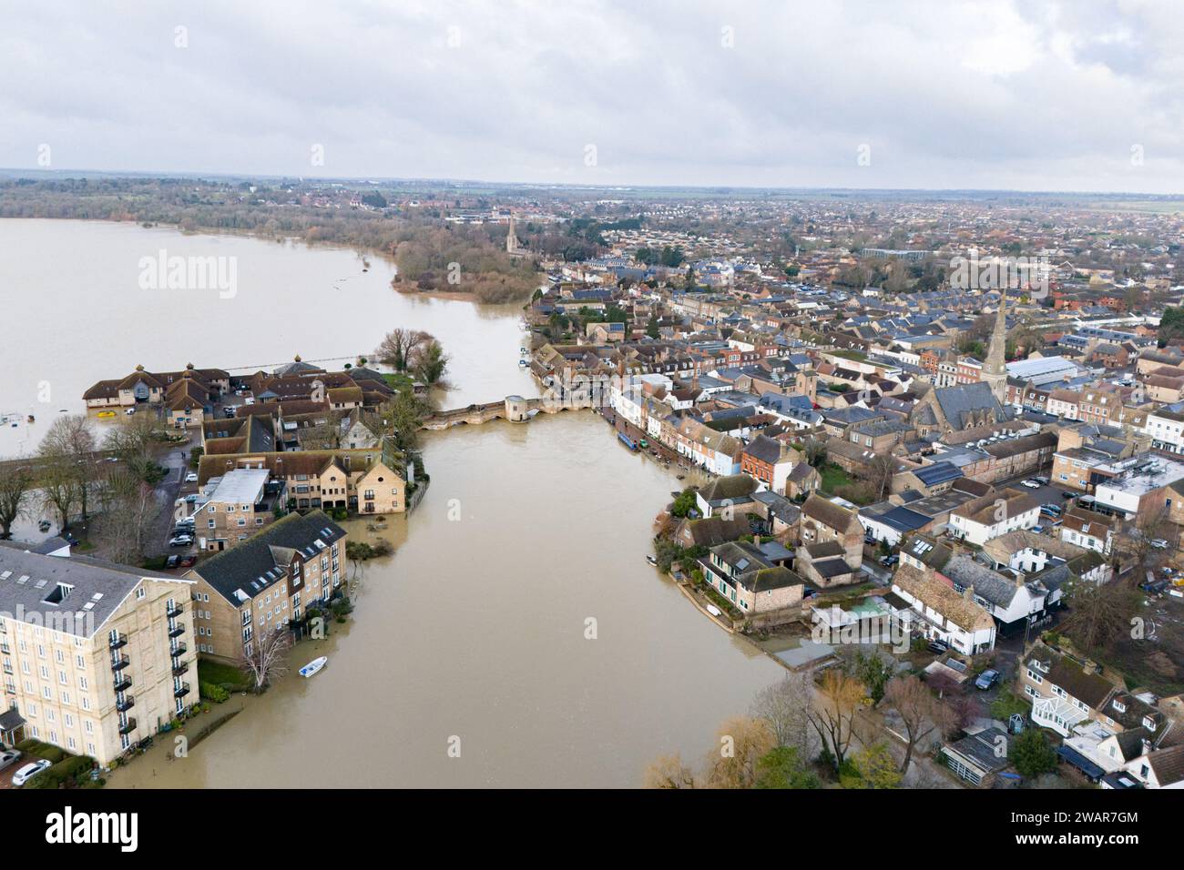 Aerial photograph shows the extent of the flooding in St Ives ...