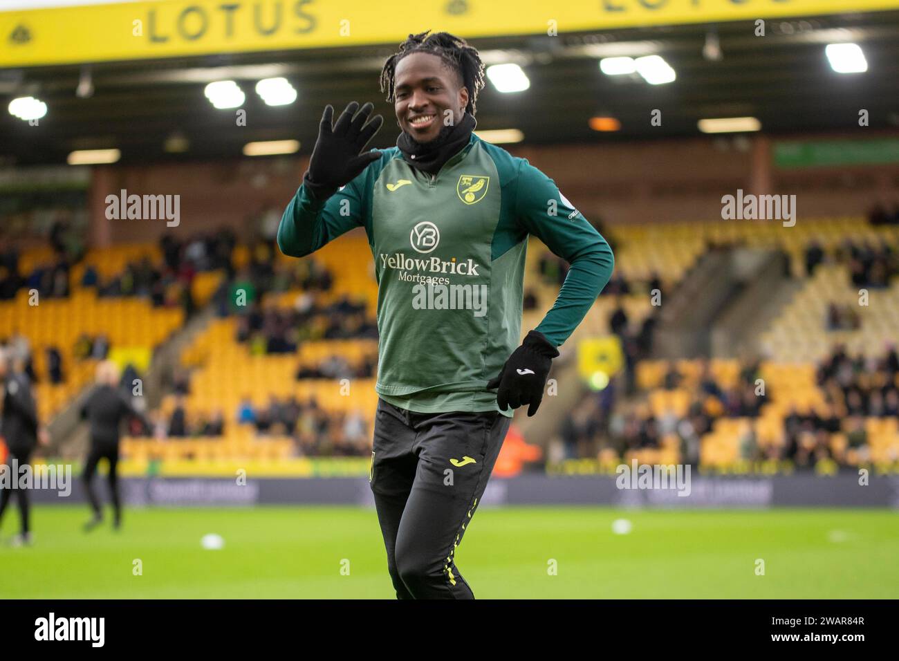 Norwich, UK. 6th Jan 2024. Norwich City Jonathan Rowe is seen waving to ...