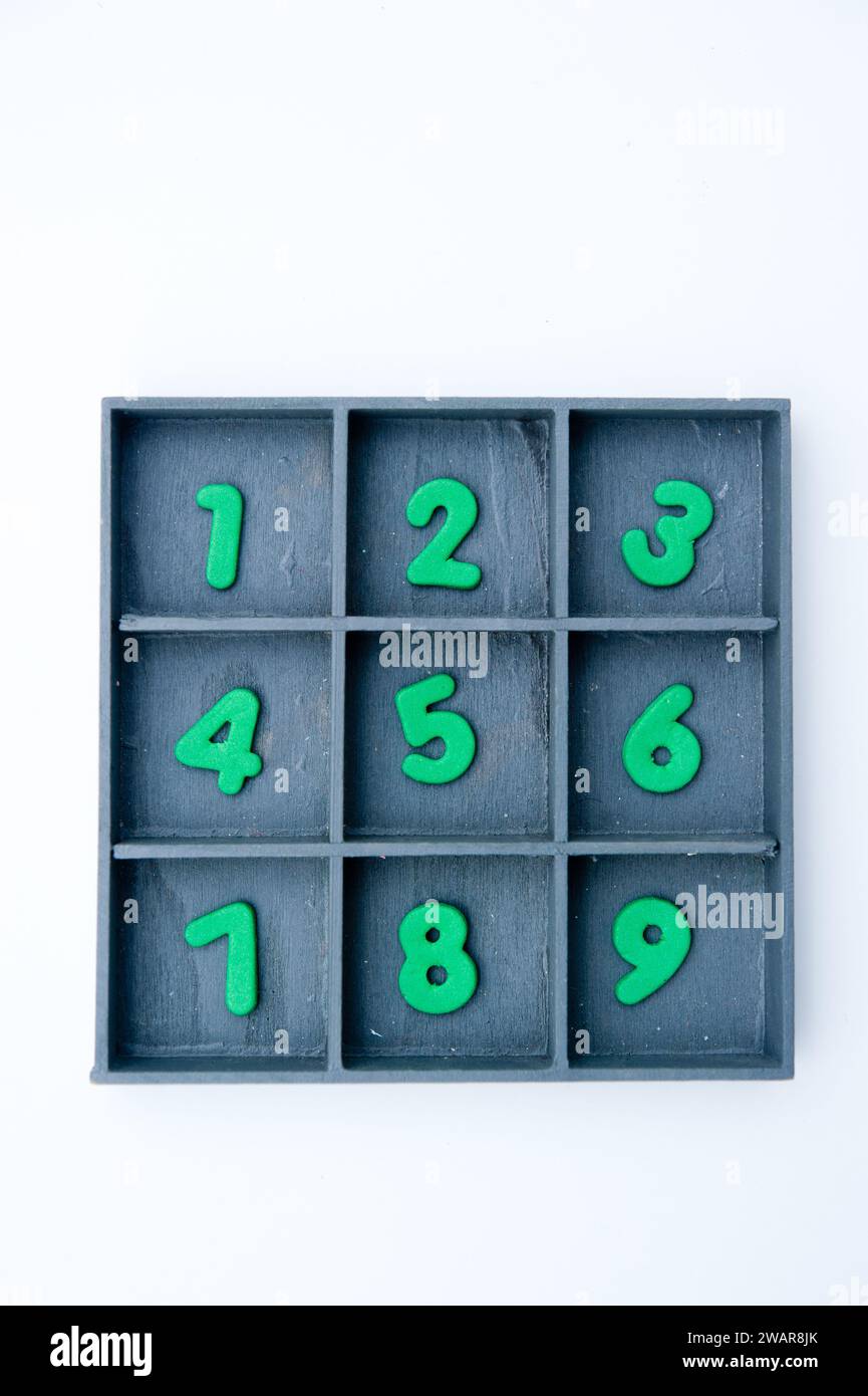 box with compartments and numbers from 1 to 9, isolated Stock Photo - Alamy