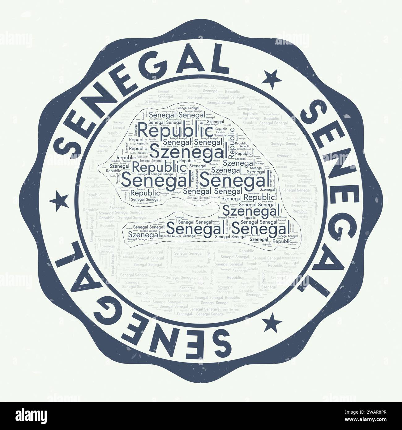 Senegal logo. Appealing country badge with word cloud in the shape of ...