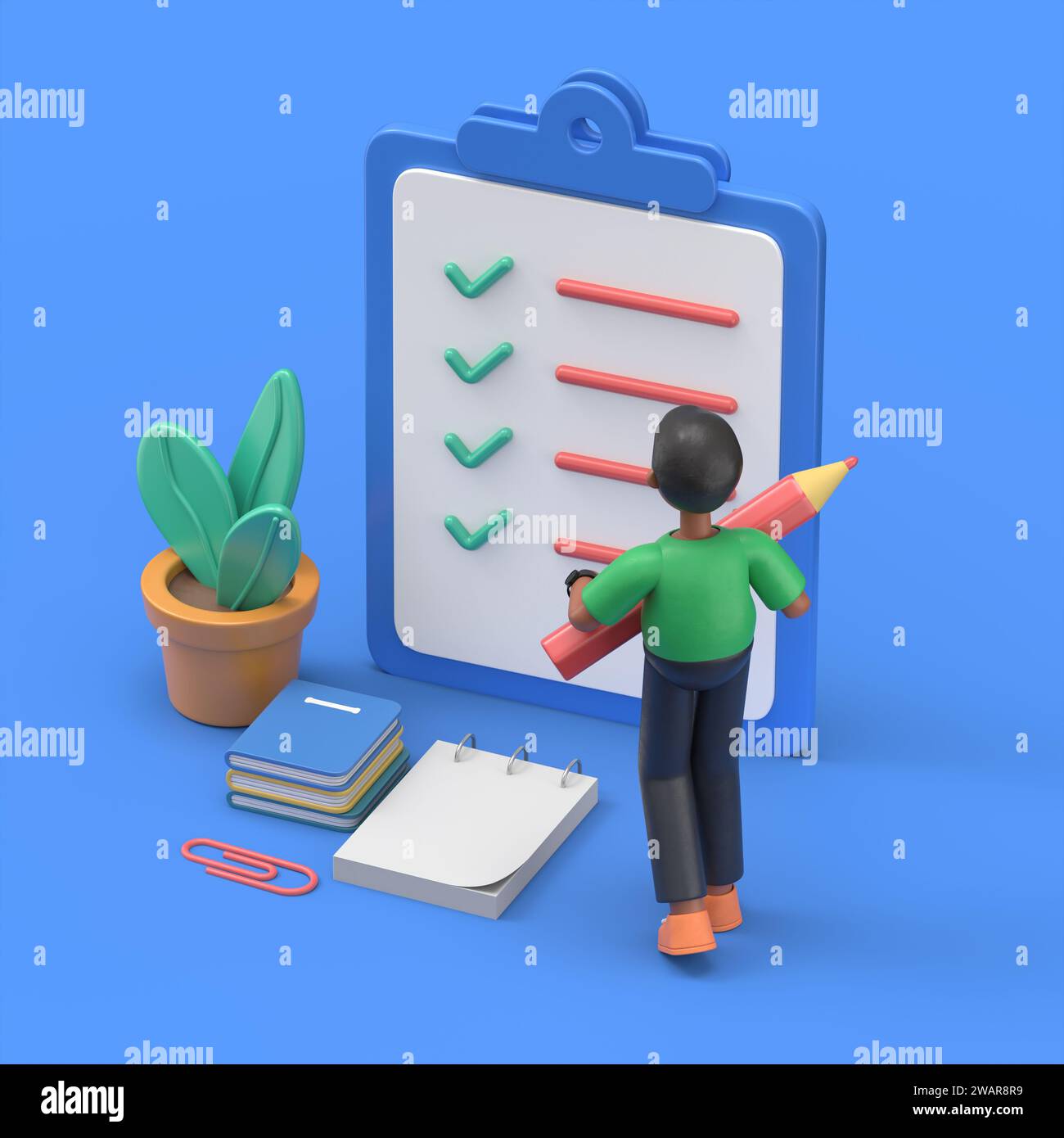 People Character Holding Pencil and Putting Check Mark on Checklist in ...