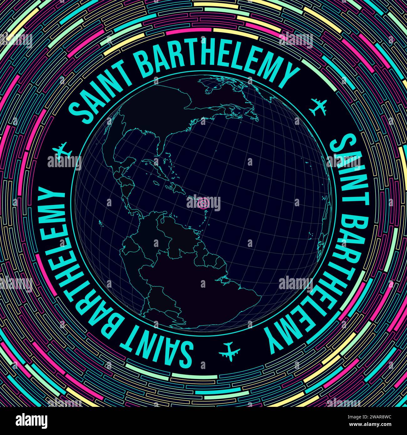 St. Barths on globe. Satellite view of the world centered to St. Barths ...