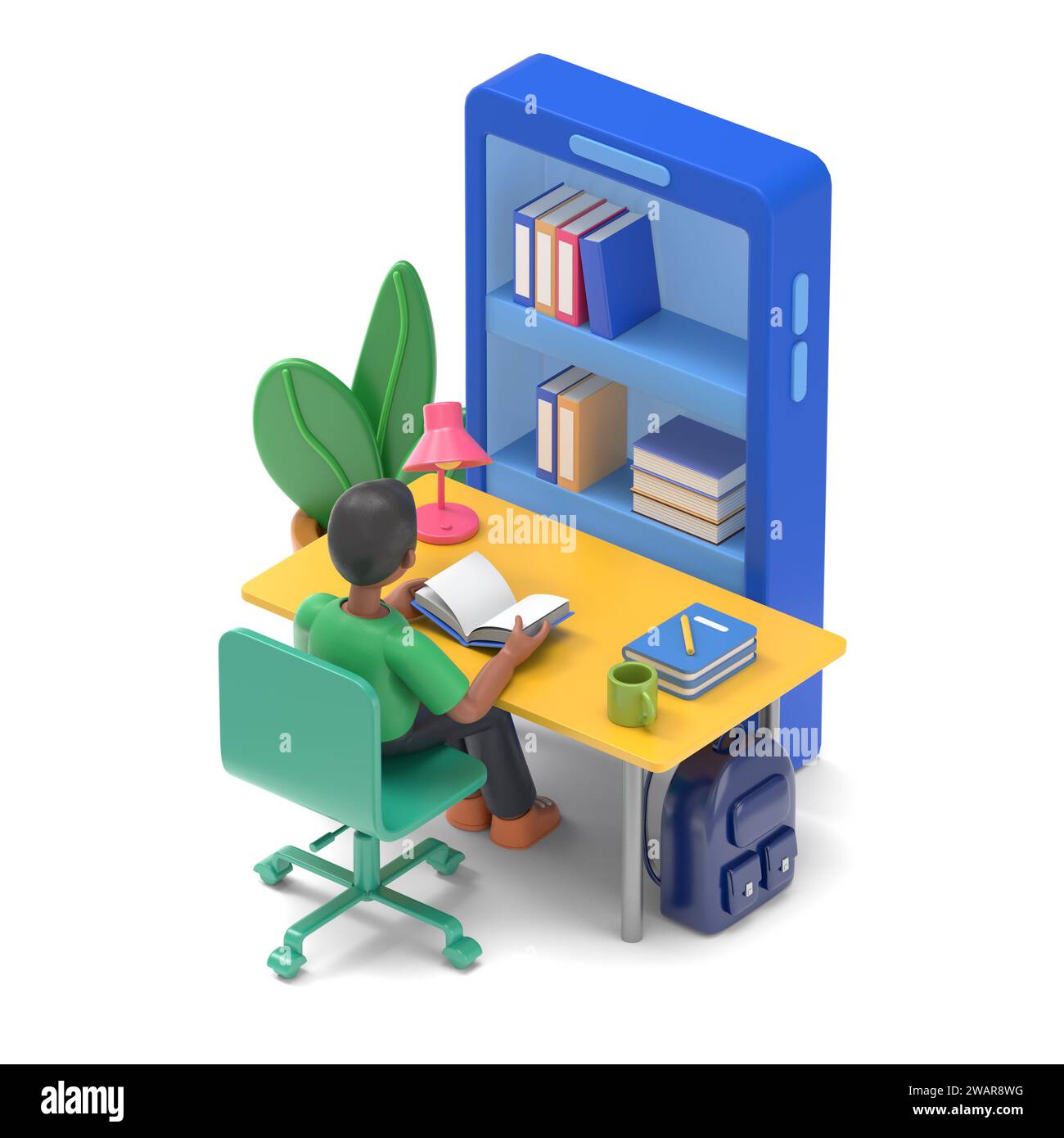 Student studying at home. Can use for web banner, infographics, hero ...