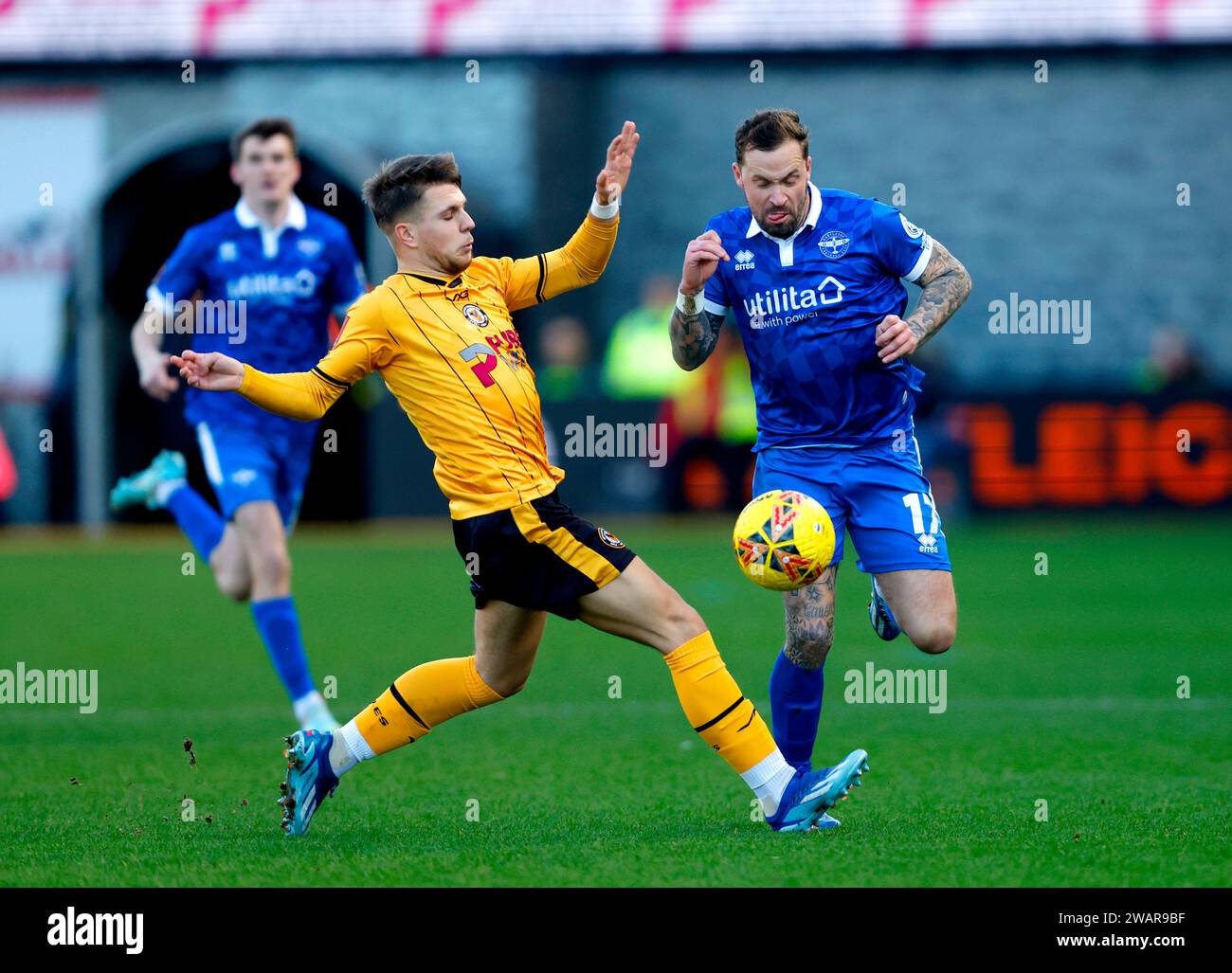 Newport County's Lewis Payne (left) and Eastleigh's Chris Maguire ...