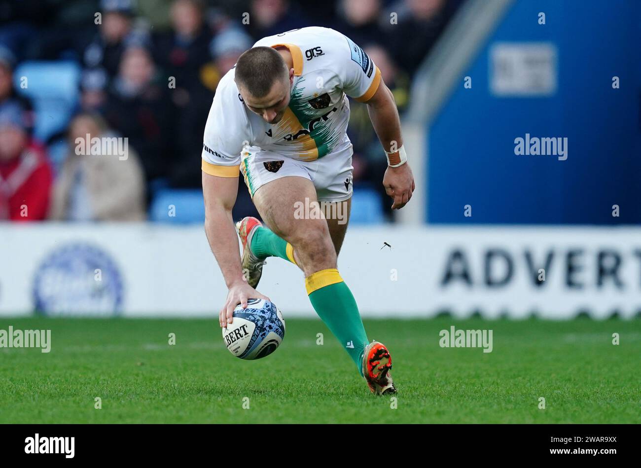 Northampton Saints' Ollie Sleighholme runs in their second try during ... Northampton Saints' Ollie Sleighholme runs in their second try during ...
