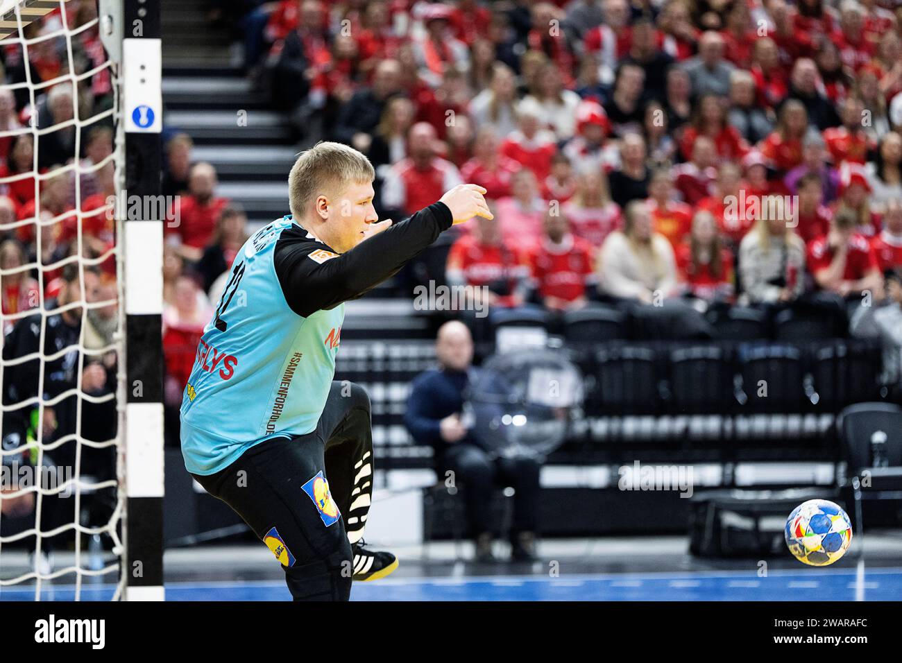 Denmark's Emil Nielsen. The men's handball match in the training ...