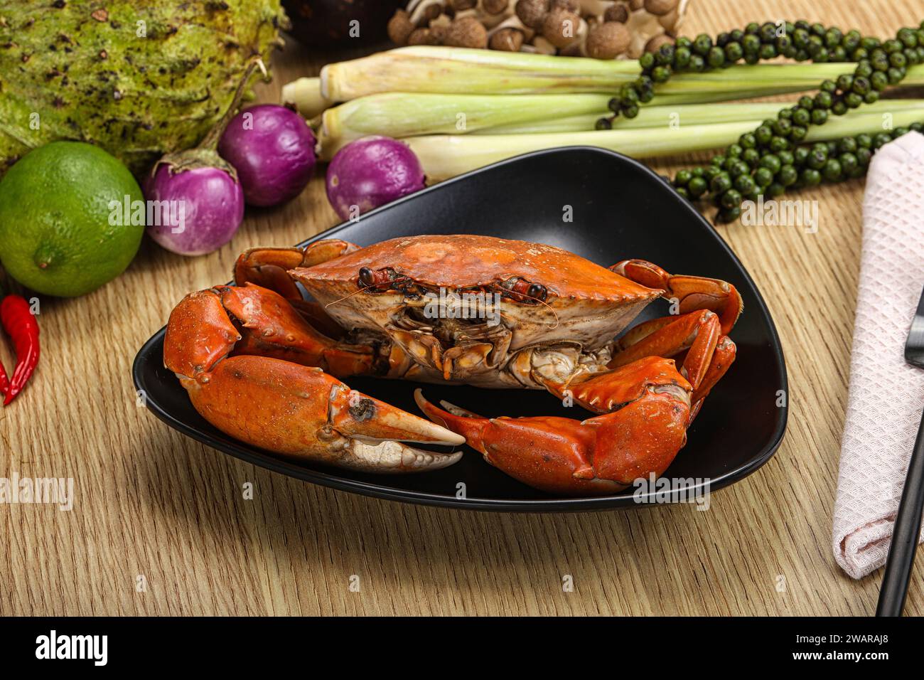 Delicous luxury steamed red crab in the plate Stock Photo - Alamy