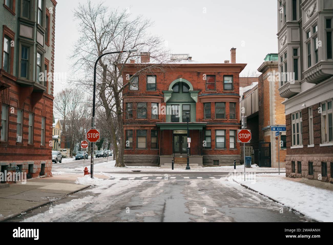Snowy winter street scene in Allentown, Buffalo, New York Stock Photo ...