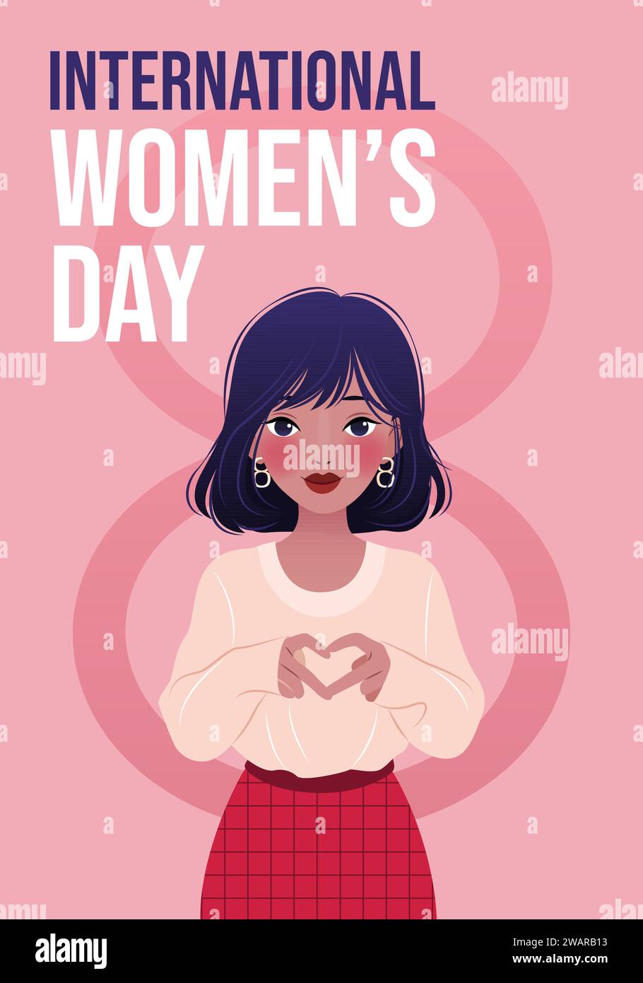 International Women's Day. 8 March. Poster with young woman Stock ...