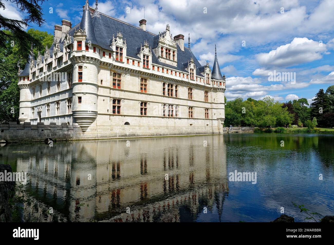 Azay-le-Rideau Castle, one of the most popular castle in France Stock ...