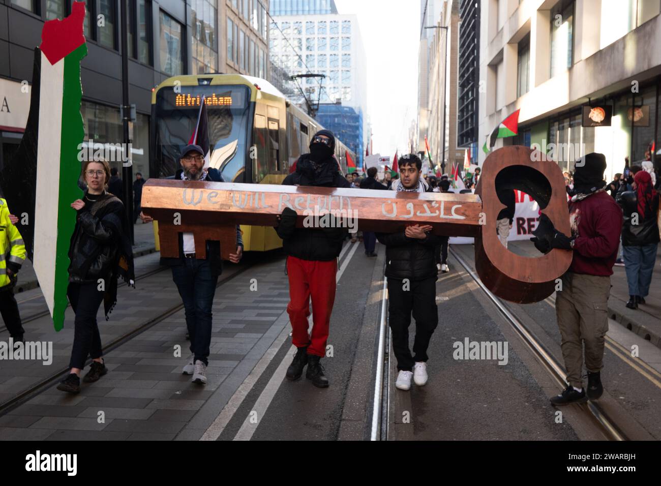 Manchester, UK. 6th Jan 2024. Protesters In Manchester UK against the ...