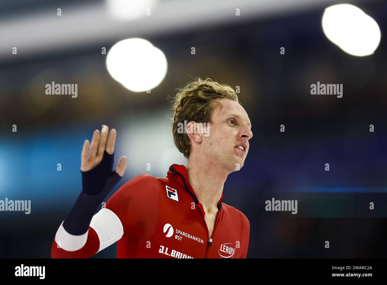 HEERENVEEN - Sander Eitrem (NOR) responds after the men's 5000 meters ...