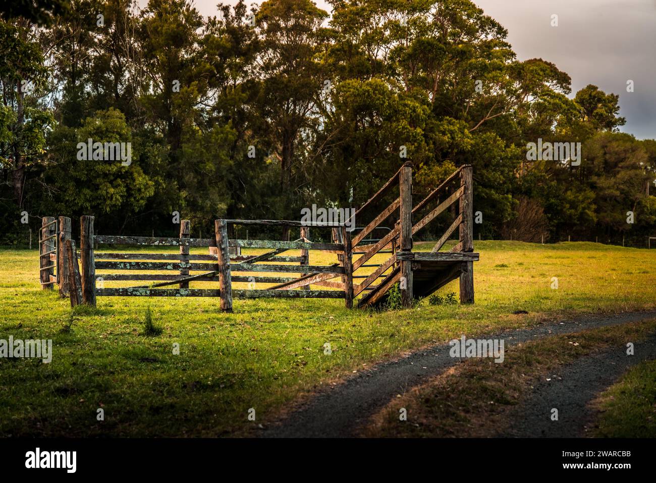 A traditional wooden gate with a set of steps leading up to it ...