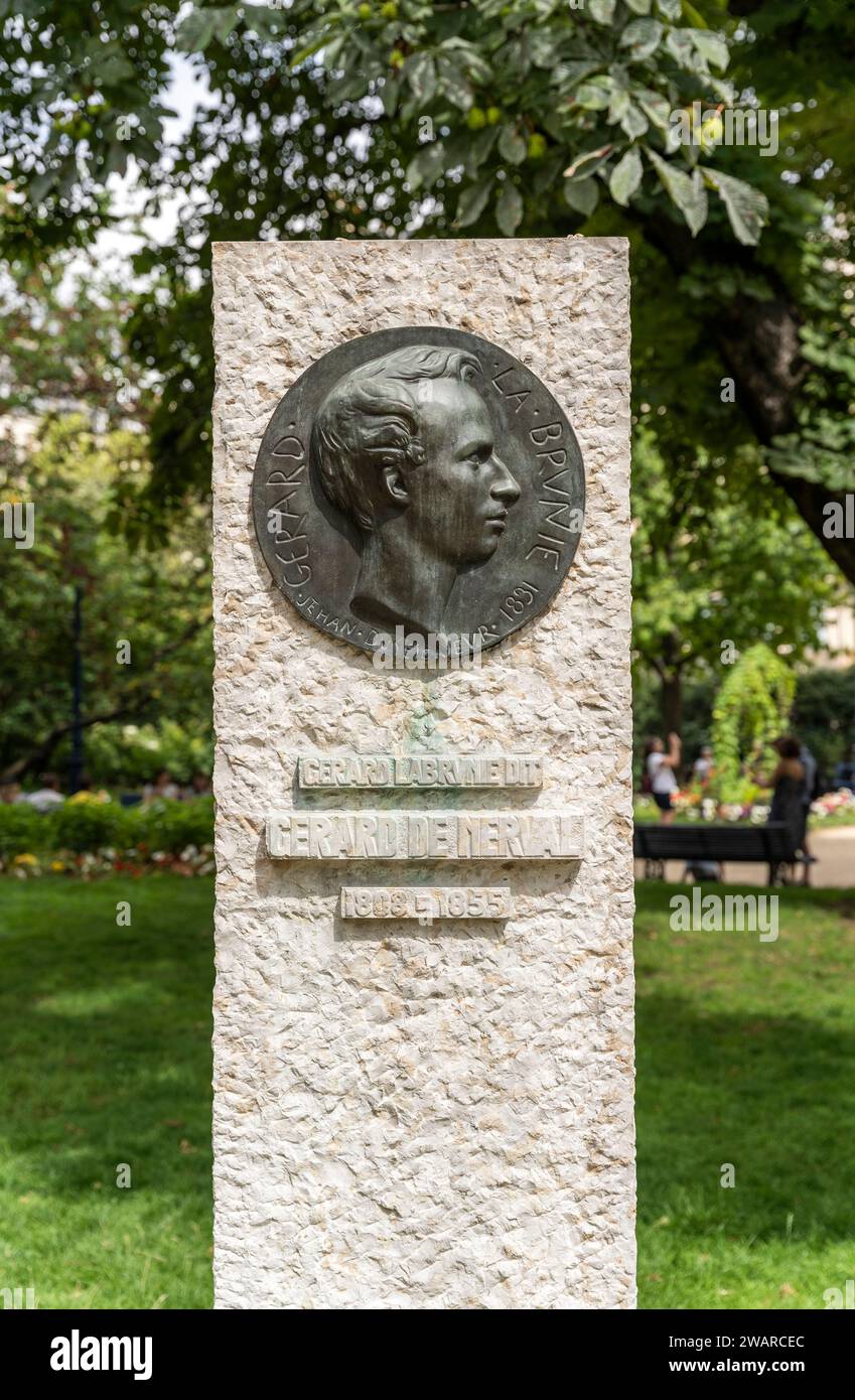 Commemorative plaque to French writer Gerard de Nerval in Square De La ...