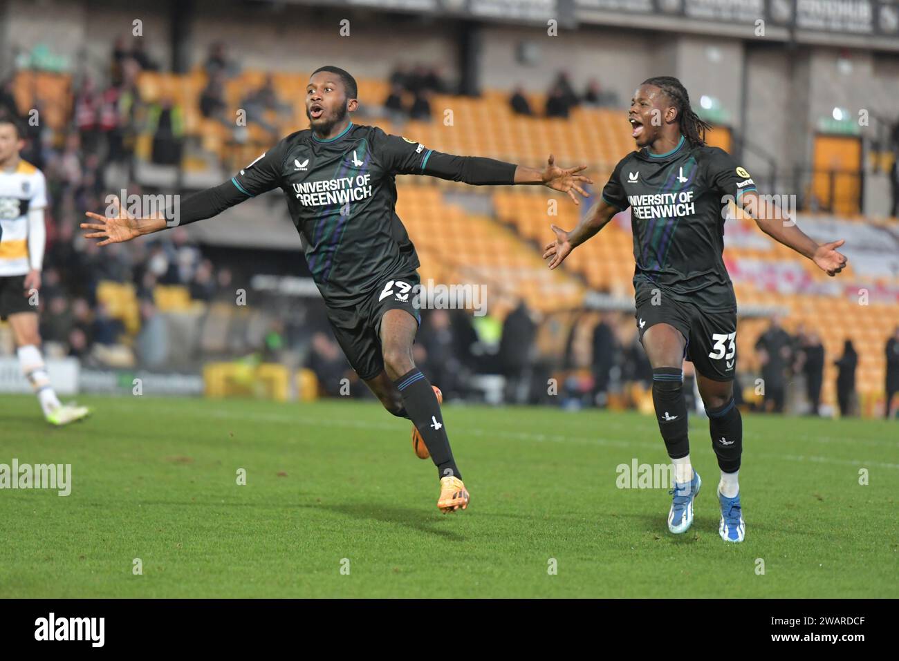 Stoke-on-Trent, England. 6th Jan 2024. Daniel Kanu (l) of Charlton ...