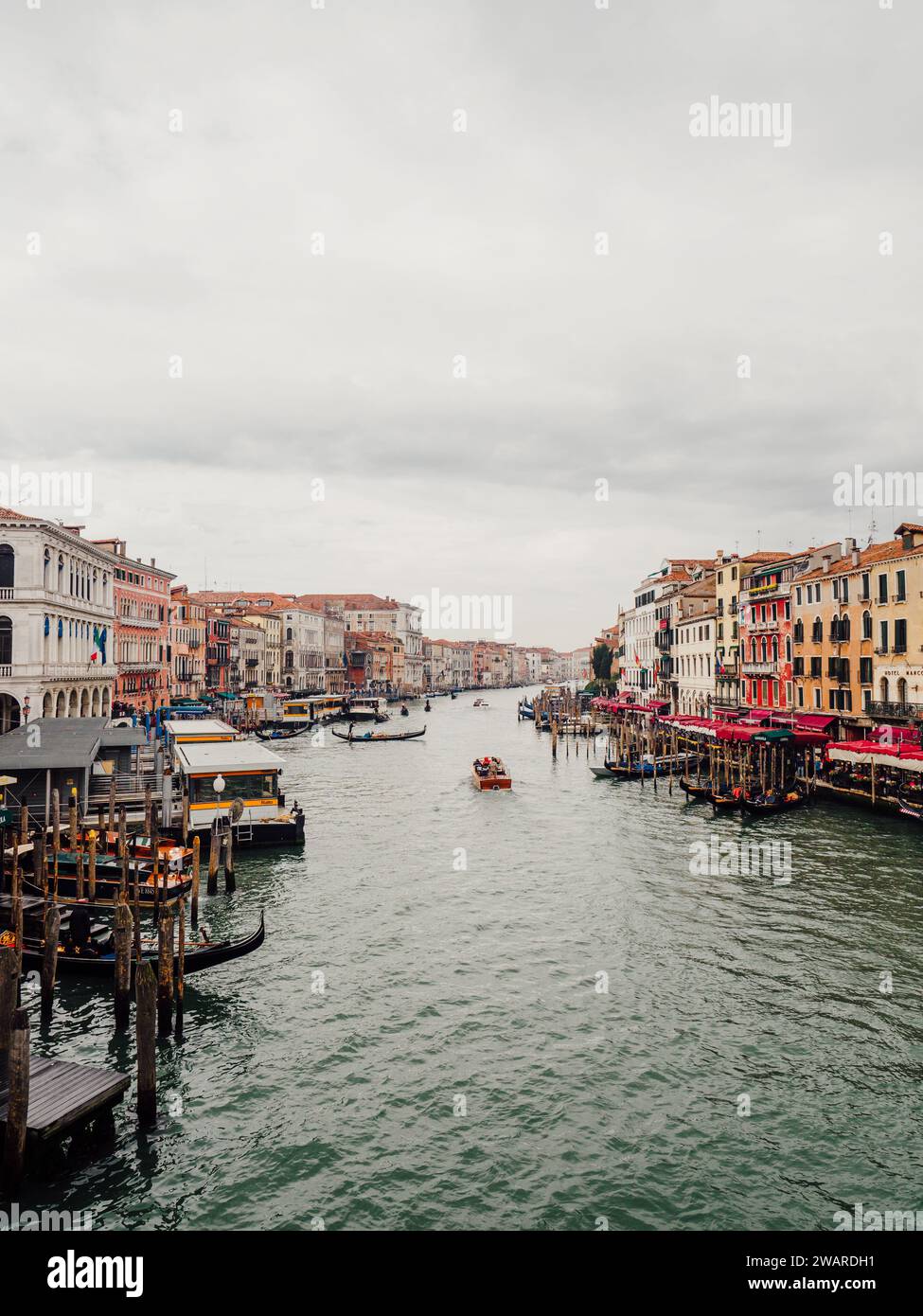 An aerial view of the canals of Venice, Italy, taken from a bridge ...